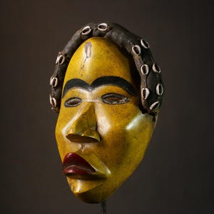 African Cowrie Shell Mask Yellow Face Red Lips Tribal Wall Art With ...