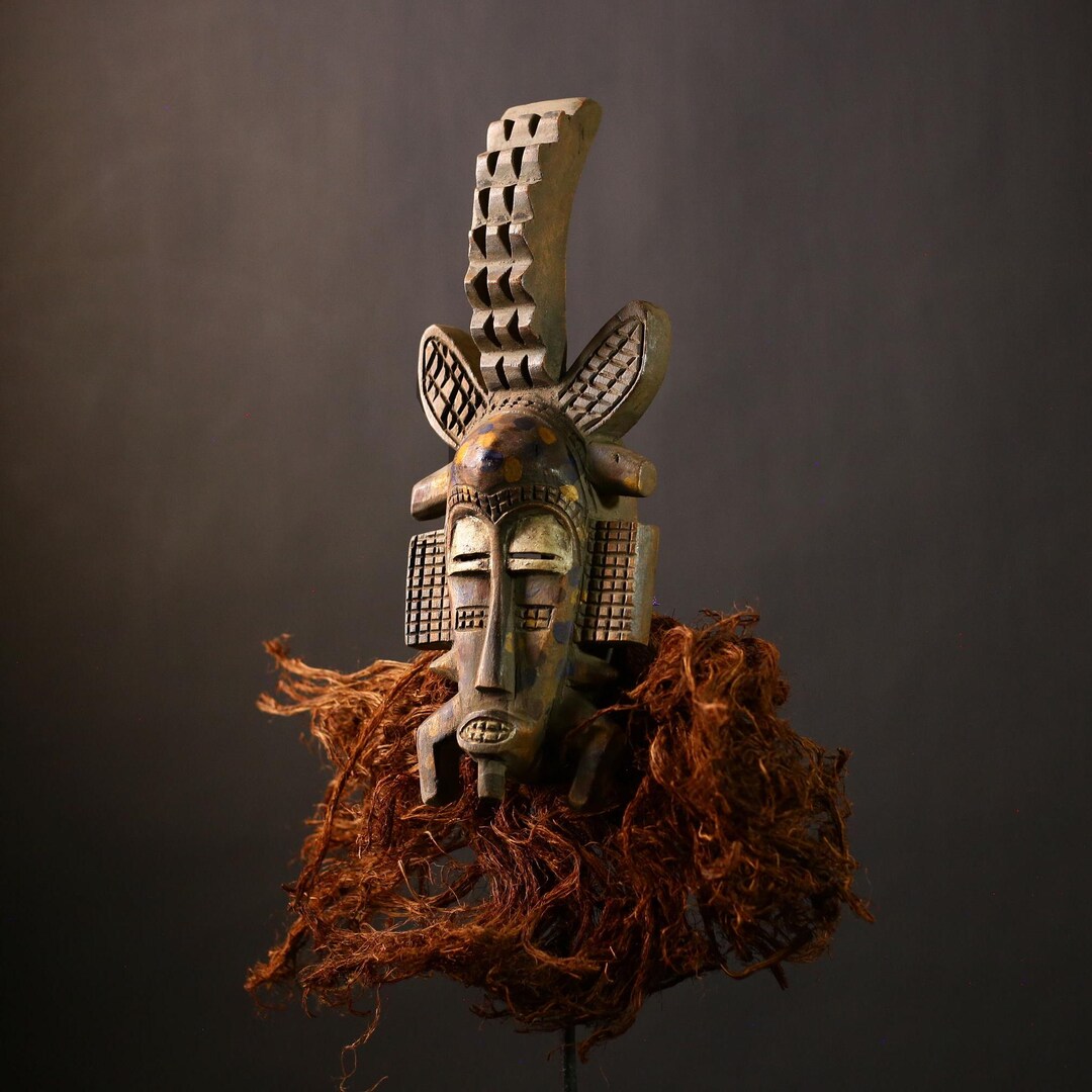 African Hand Carved Senufo Mask Unique Wood Folk Tribal Wall Hanging ...