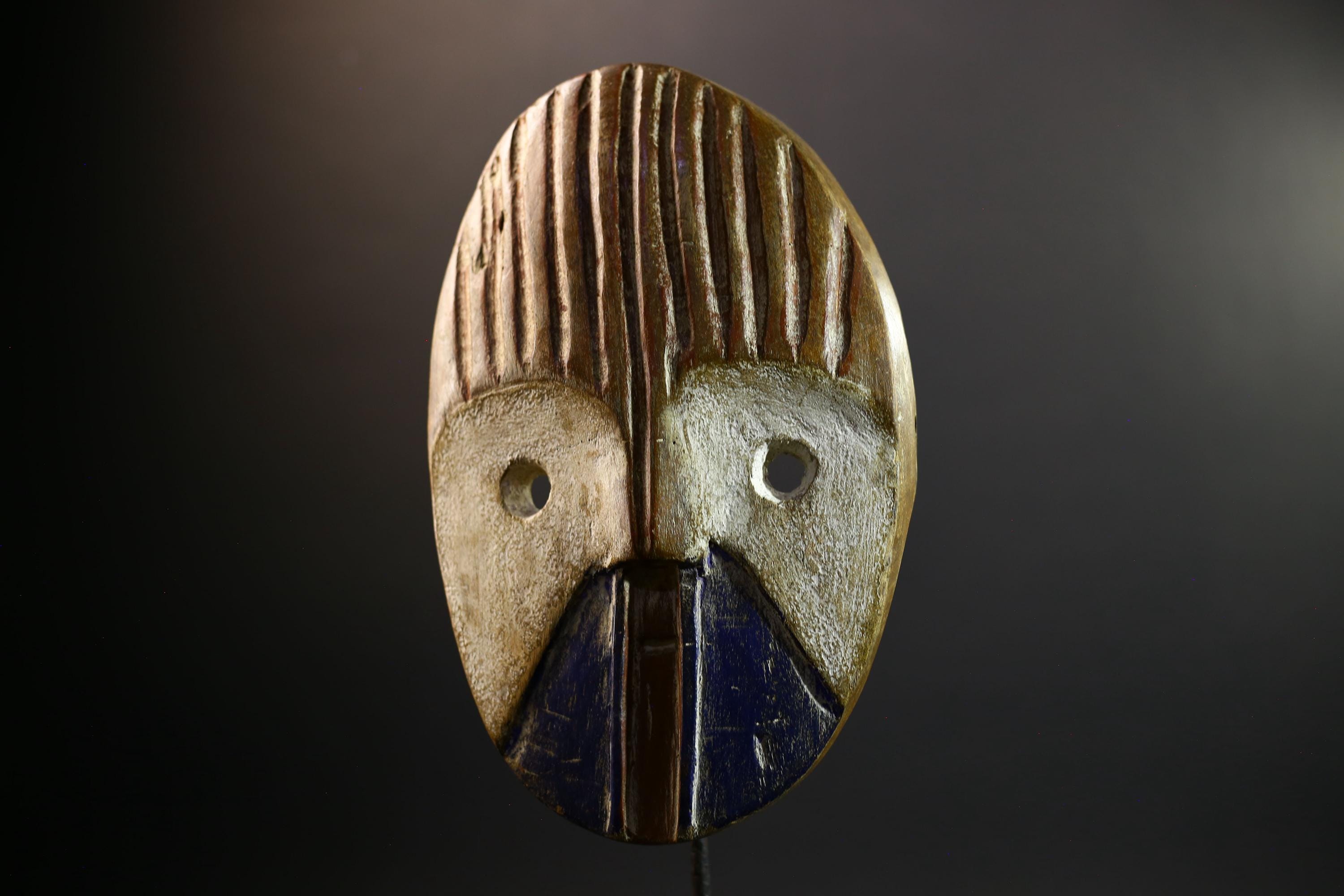 African Mask | Dan Ridged Forehead | Blue Chin Wall Decor | Hand-carved ...