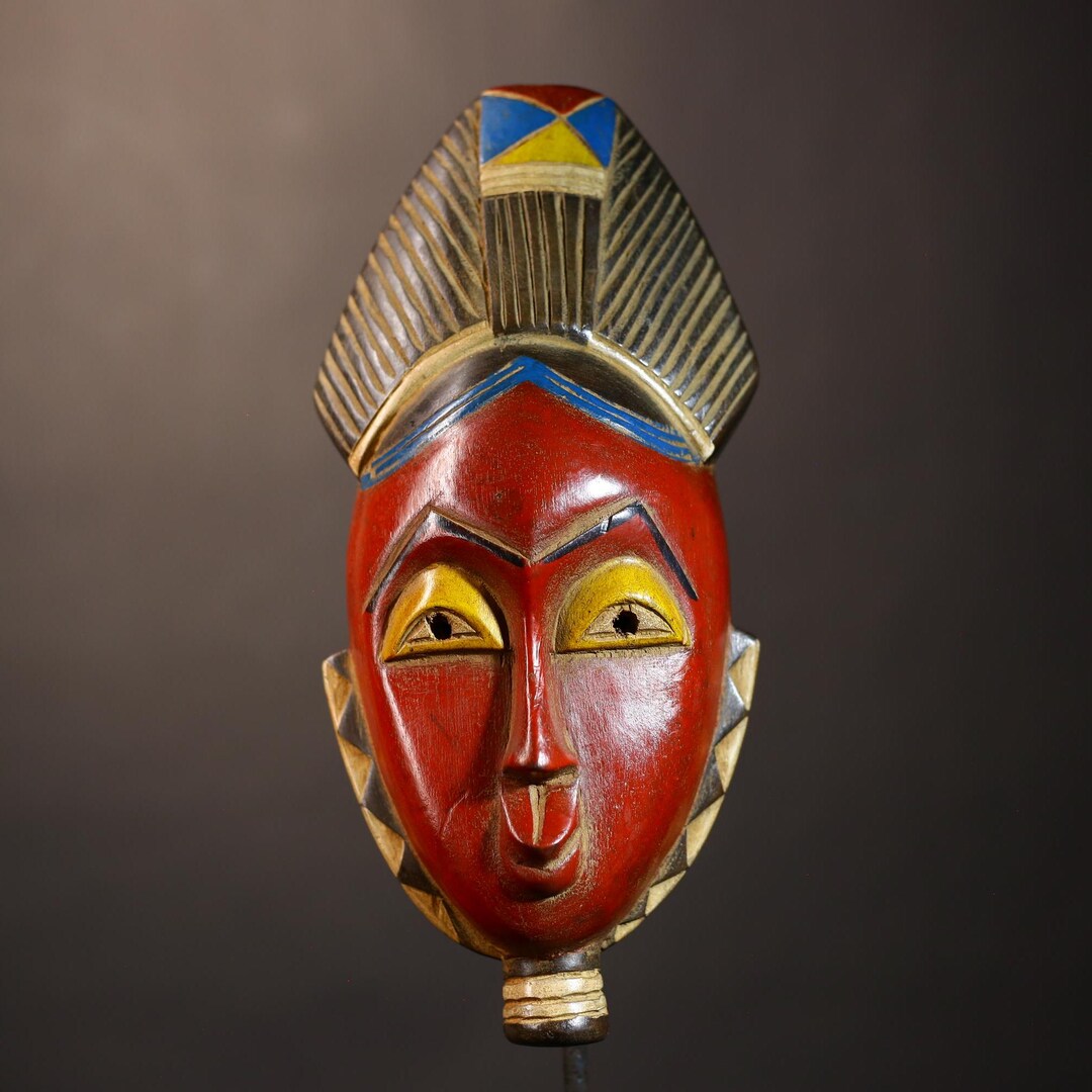 African Vintage Guro Mask | Hand-carved Red Tribal Art | Unique Wall ...