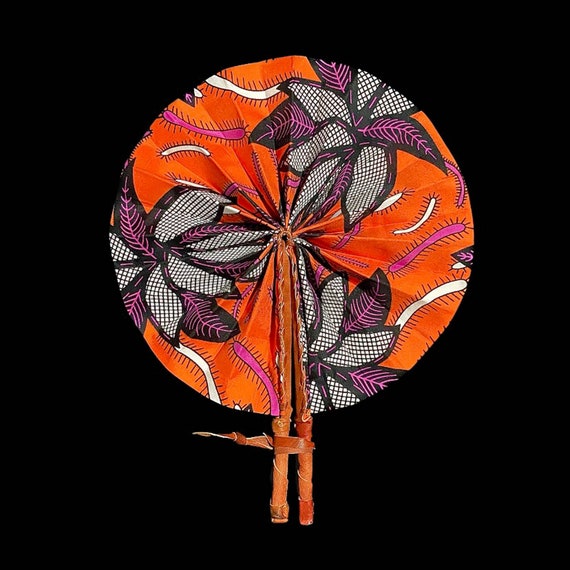 3 African Kente Fabric Fan African Fan Leather Ankara… - Gem