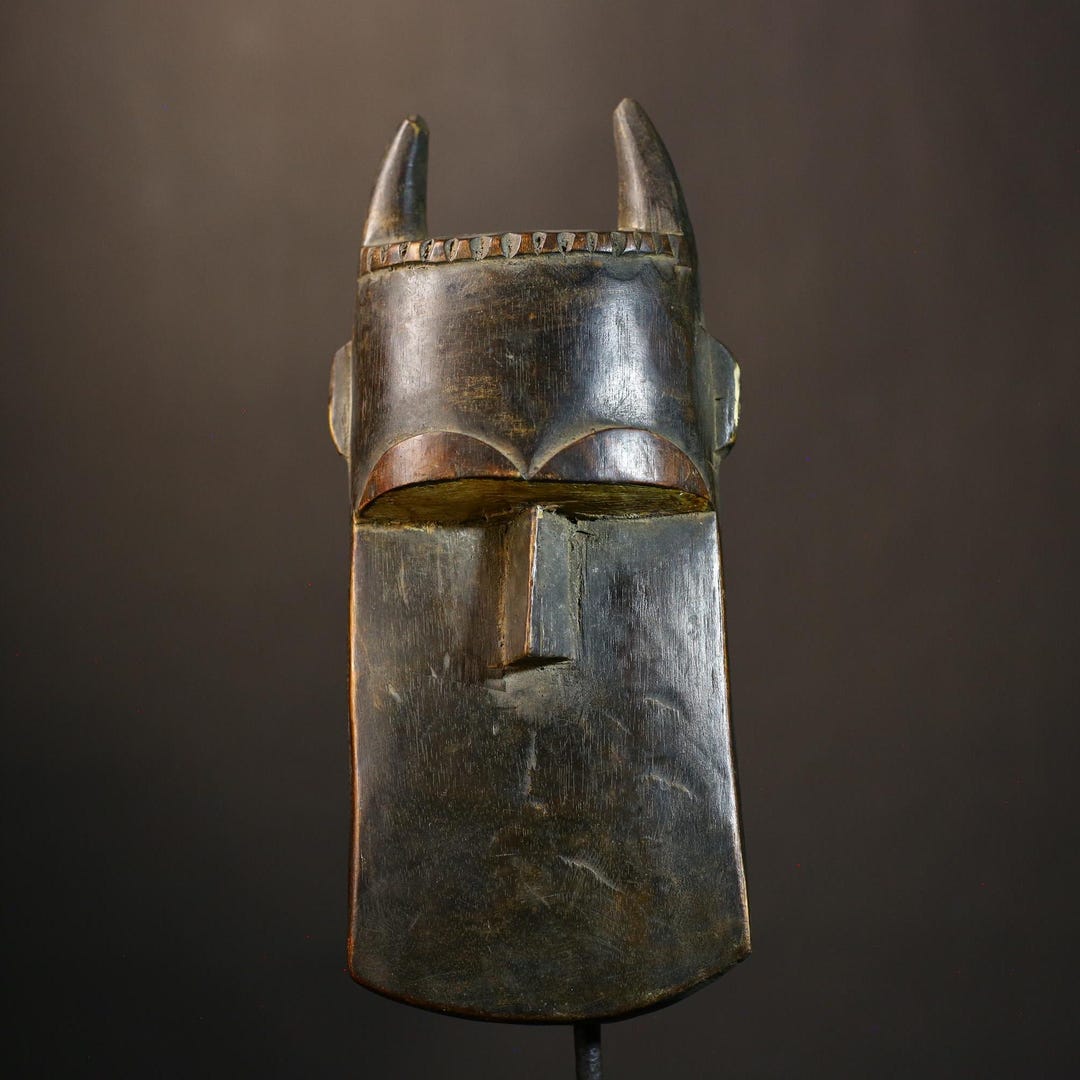 African Toma Tribal Mask Horned Crest Wall Sculpture With Elongated ...