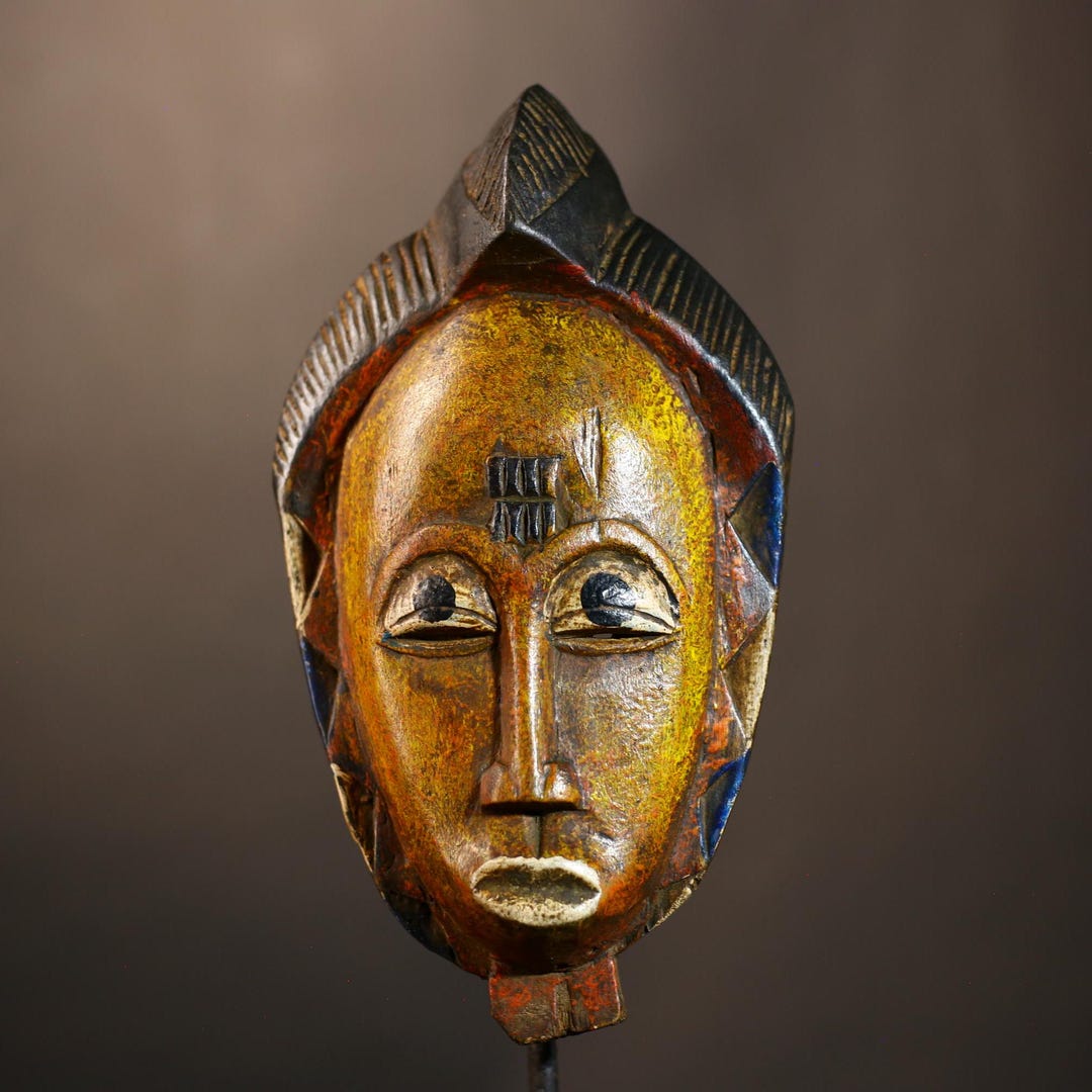 African Handmade Yellow Tribal Wood Mask | Guro Wall Hanging Decor ...