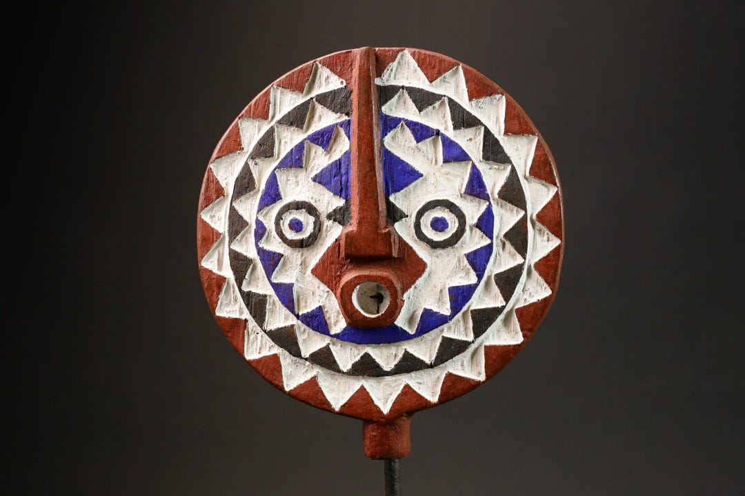 African Mask Wall Art – Bwa Sun Disc Mask | Hand-carved Wood Tribal ...