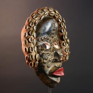 Africa Dan Mask Carved Wood Tribal Face Headdress With Cowrie Shells ...