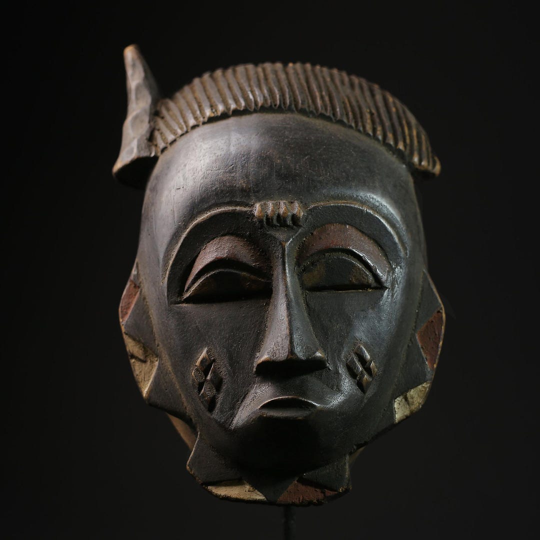 African Mask | Vintage Hand-carved Tribal Wood Mask | Baule Art ...