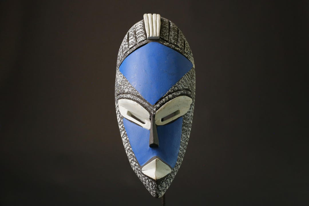 African Mask Art- Vintage Deep Blue Wood Figure for Unique Wall Decor From Ghana -7464 - Etsy