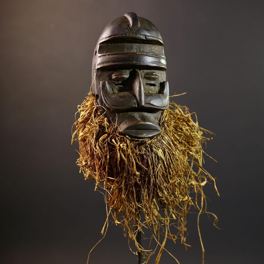 African Tribal Mask | Dan Bird Mask | Handcarved Wood Art | Raffia ...