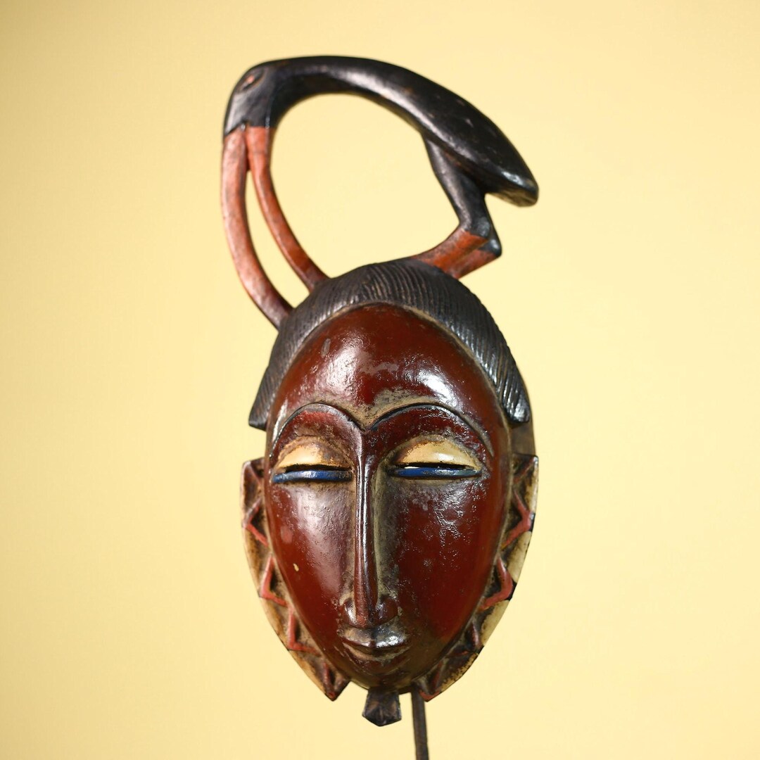 African Mask Wall Art Guro Bird Crest Vintage Wooden Tribal Decor ...