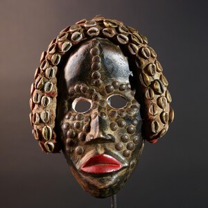 Africa Dan Mask Carved Wood Tribal Face Headdress With Cowrie Shells ...