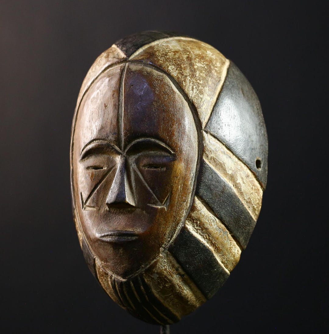 Handcarved Kuba Mask: African Tribal Art, Congo Geometric Decor-g3743 ...
