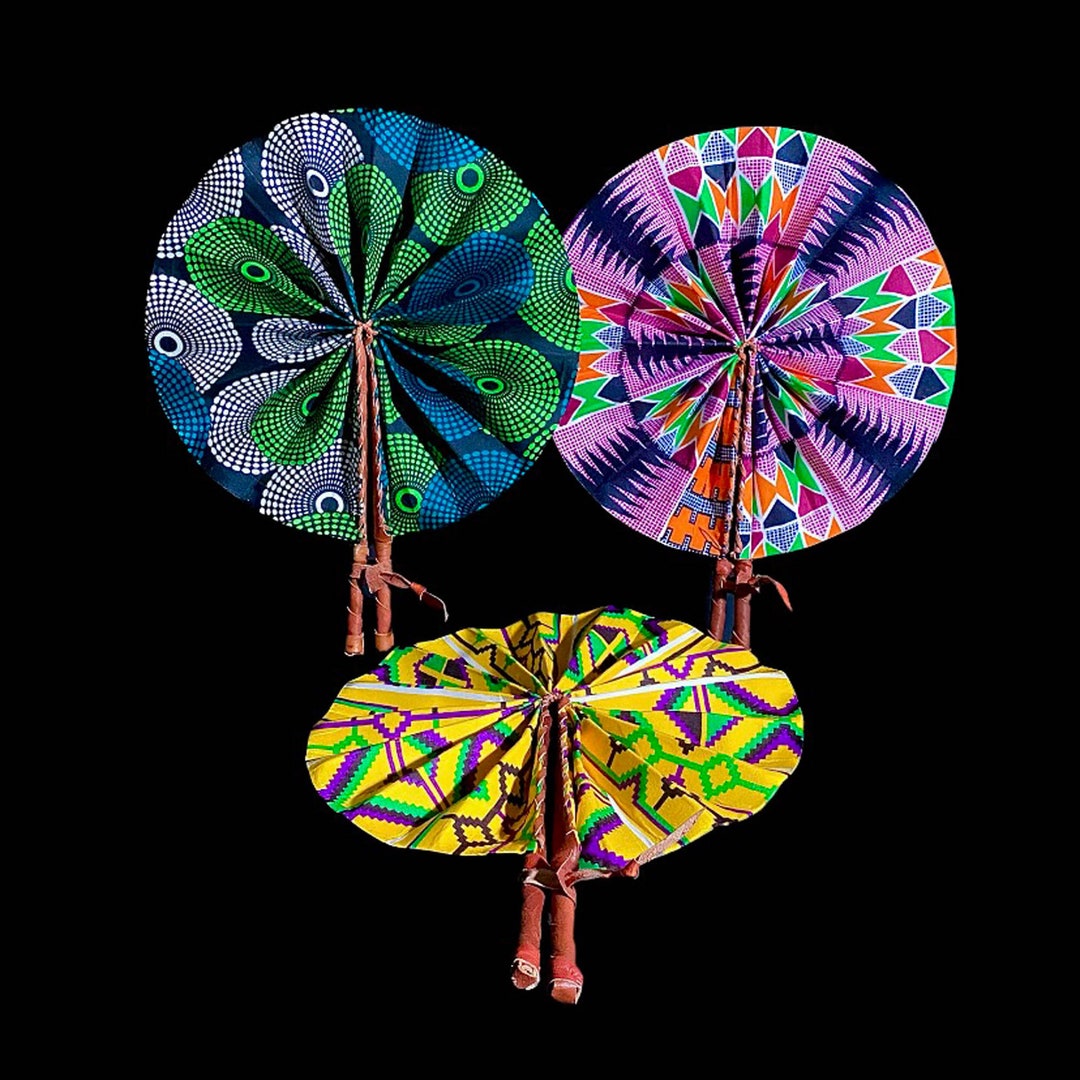 Set of 3 African Folding Fan Set Handmade Ankara Fabric Fans With ...