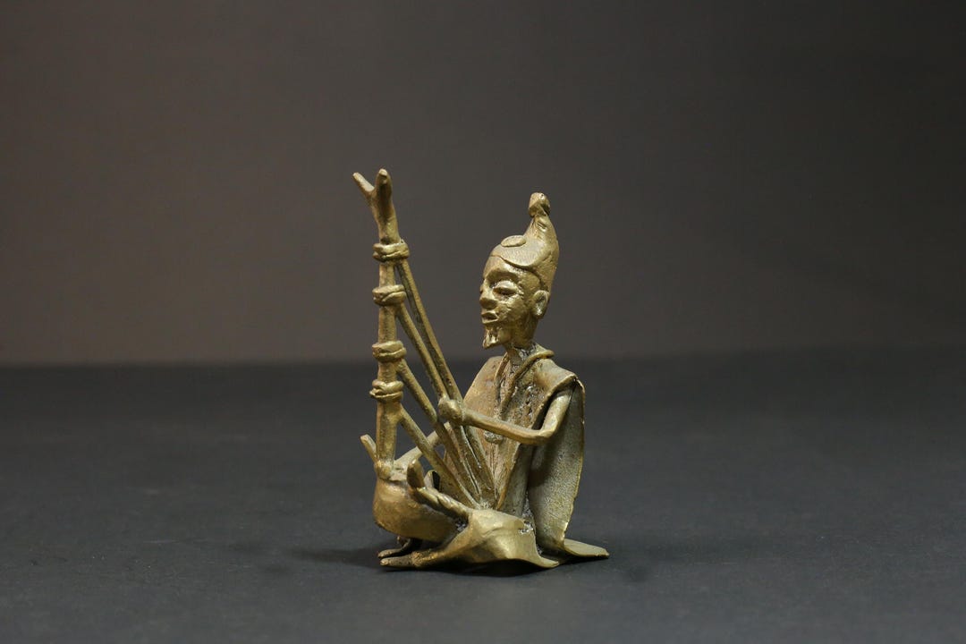 Antique Handmade African Brass Statue Musician Kora Player Tribal Art ...