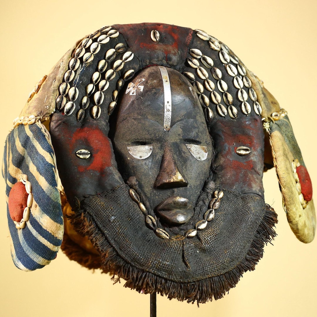 Vintage Dan Deangle Mask Cowrie Shell Ceremonial African Tribal Art ...