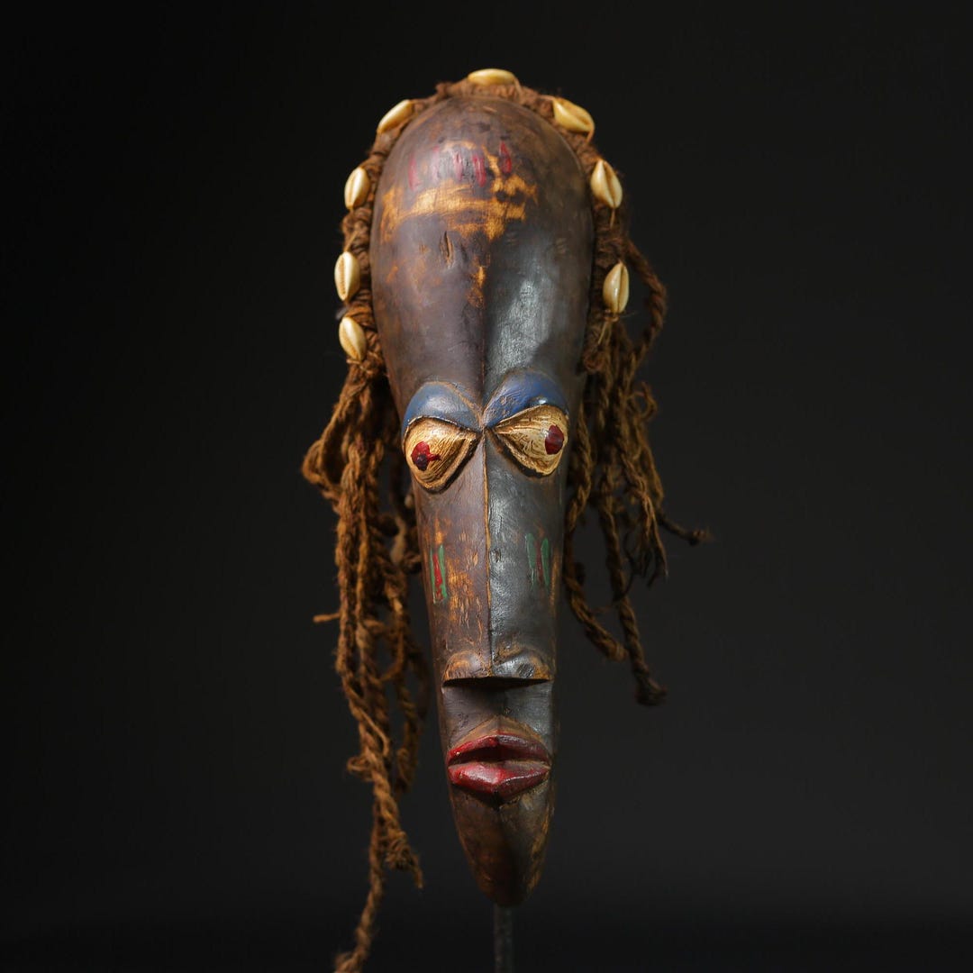 Dan African Mask: Cowrie Shell, Raffia Beard, Tribal Decor-g2221 - Etsy