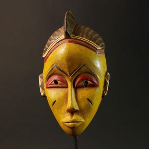 African Guro Mask | Vintage Hand Carved Yellow Wood Art | Baule Tribe ...