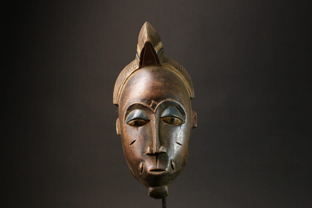 African Mask Wall Art – Baule Mblo Portrait Mask | Hand-carved Wood ...