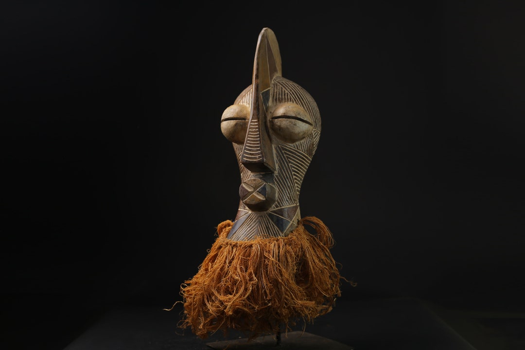 African Tribal Wood Masks Songye Kifwebe Carved Wooden Mask With Raffia ...