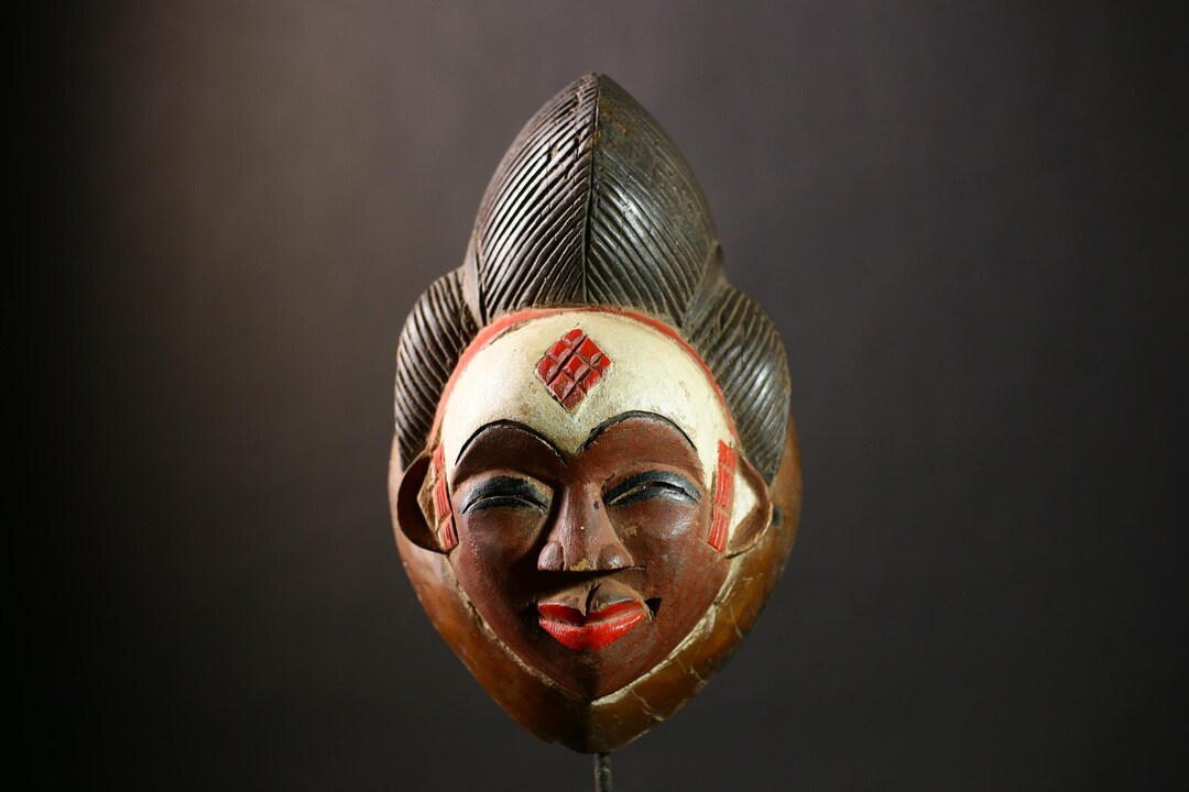 African Punu Wooden Mask Wall Décor | Gabon Tribal Face Sculpture ...