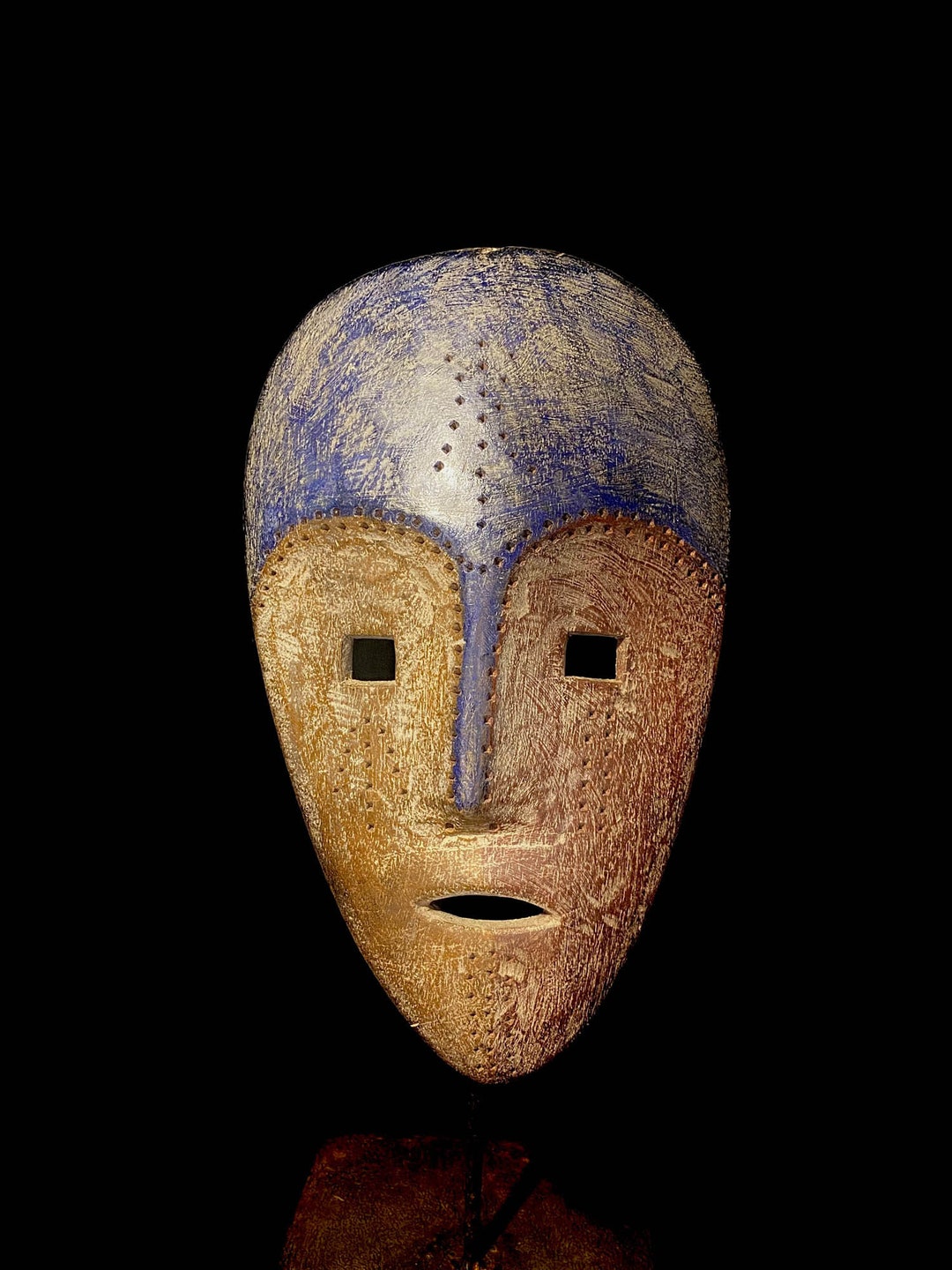 African Masks Antiques Tribal Face Vintage Carved Wood Hanging Fang ...