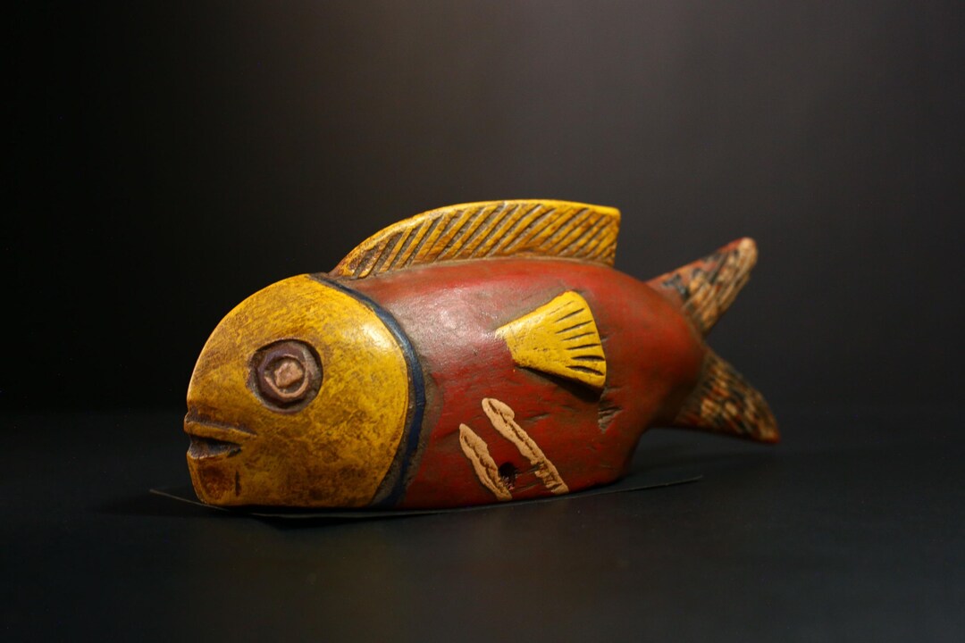 African Mask Unique Bozo Fish Tribal Art Wooden Sculpture Authentic ...
