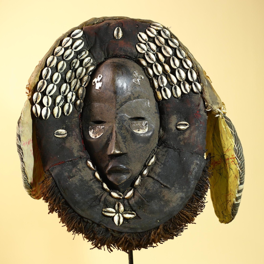 Antique Dan African Mask With Cowrie Shells Hood Tribal Ceremonial Mask ...