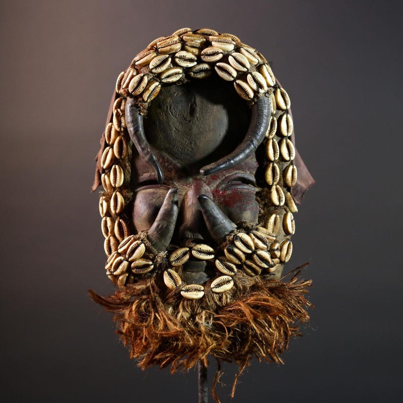 African Dan Mask: Cowrie Shell Headdress, Hand-carved Tribal Wall Decor ...