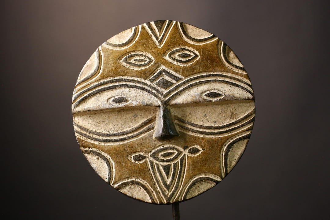 African Hand Moon Mask Authentic Teke Eket Wooden Wall Hanging ...