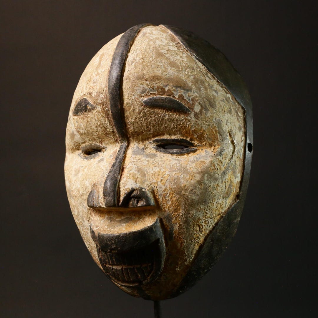 African Mask Carved Wood Wall Art | Nigerian Antique Decor | Unique ...