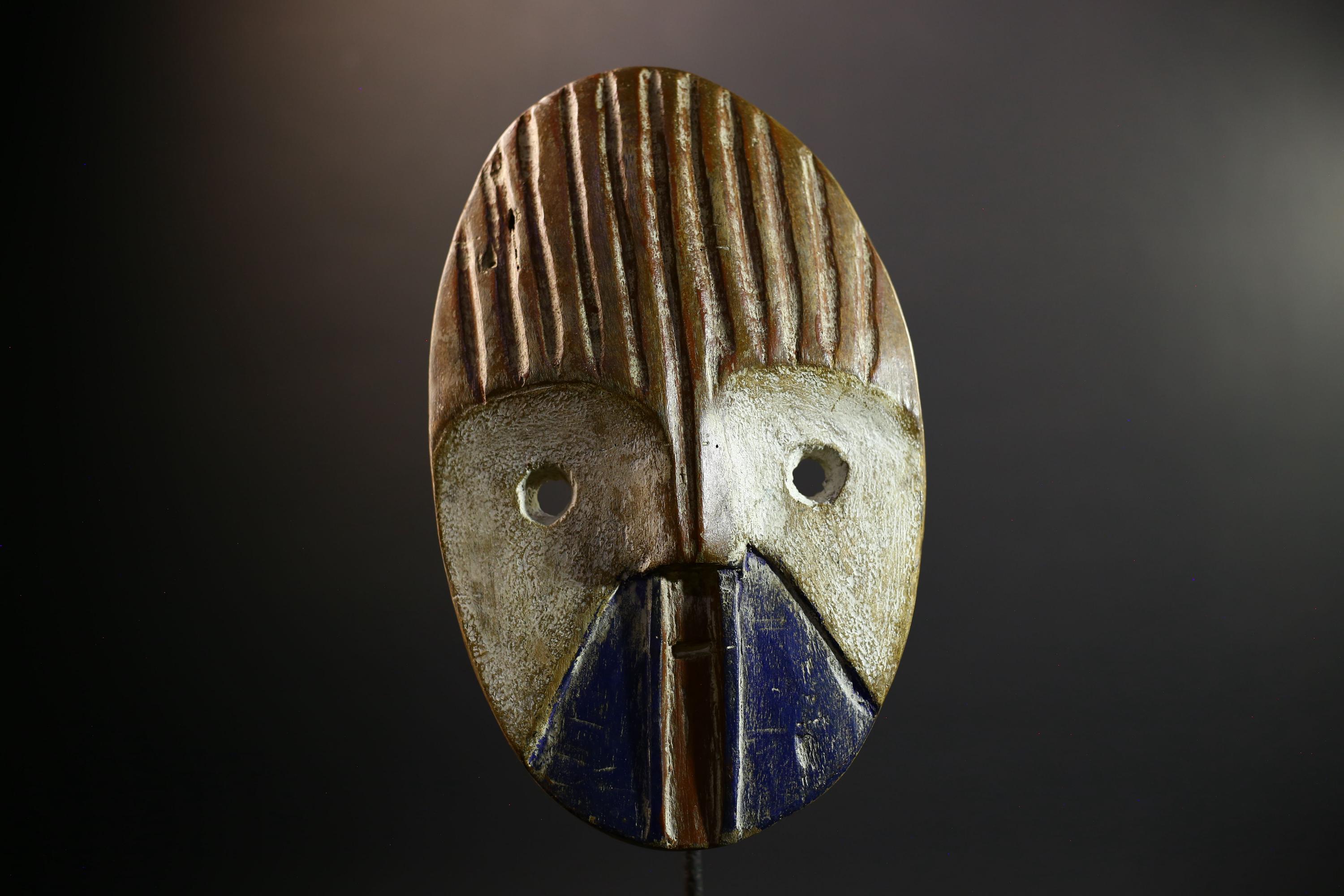 African Mask | Dan Ridged Forehead | Blue Chin Wall Decor | Hand-carved ...
