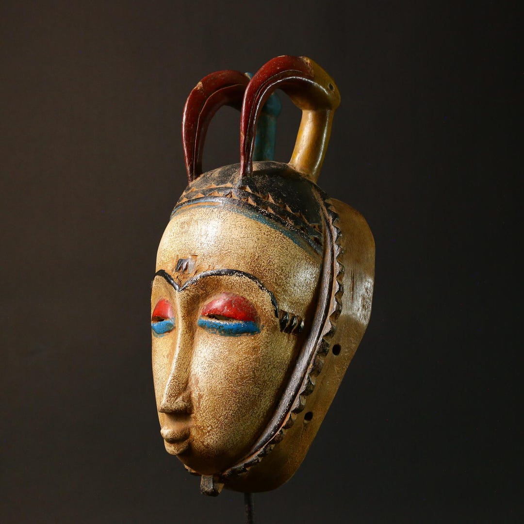 African Guro Mask Hand Carved Wood Tribal Wall Art Bird Crest Sculpture ...