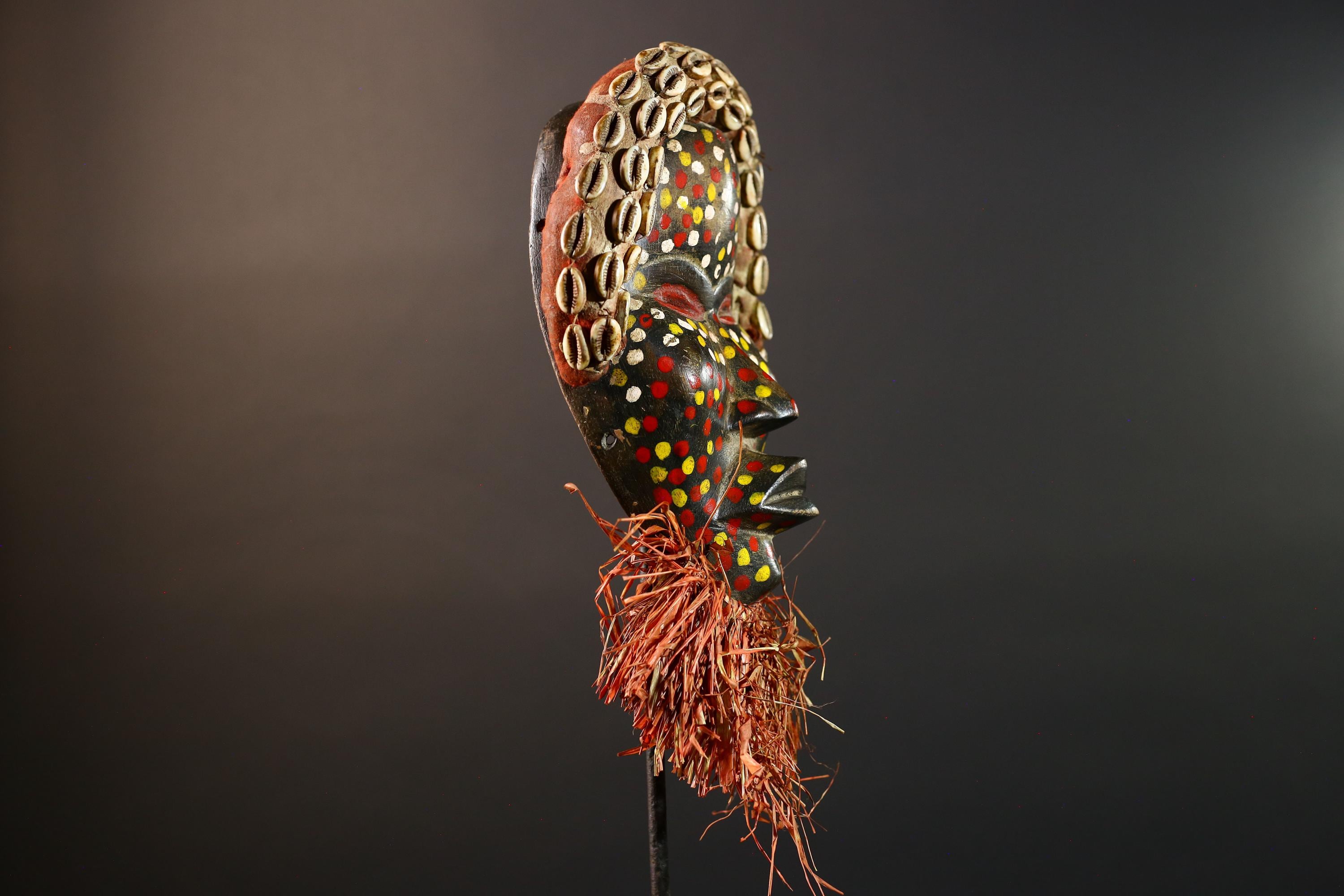 Hand-carved African Cowrie Shell Mask: Tribal Wooden Wall Art With ...