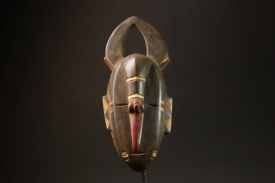 African Mask Traditional Brown Wooden Guru Mask Elephant Nose Motif ...