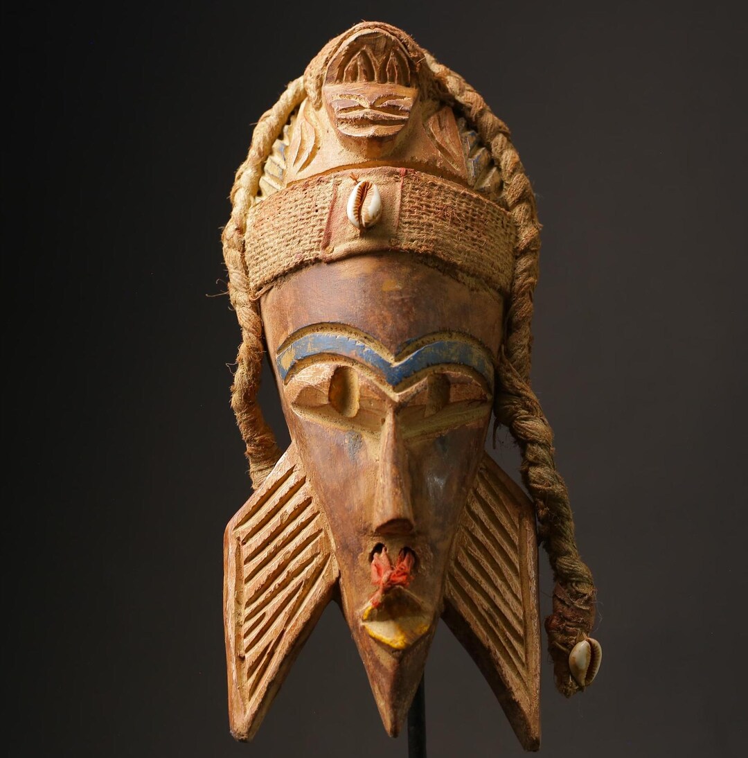 African GHANA Mask | Authentic Ghanaian Art | Antique Wood Sculpture ...