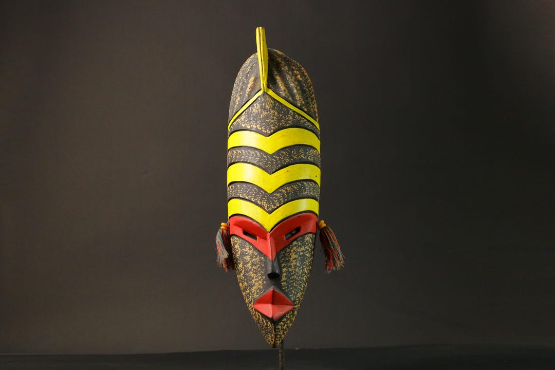 Hand Carved African Tribal Mask | Unique Ghana Zebra Design | Vintage ...