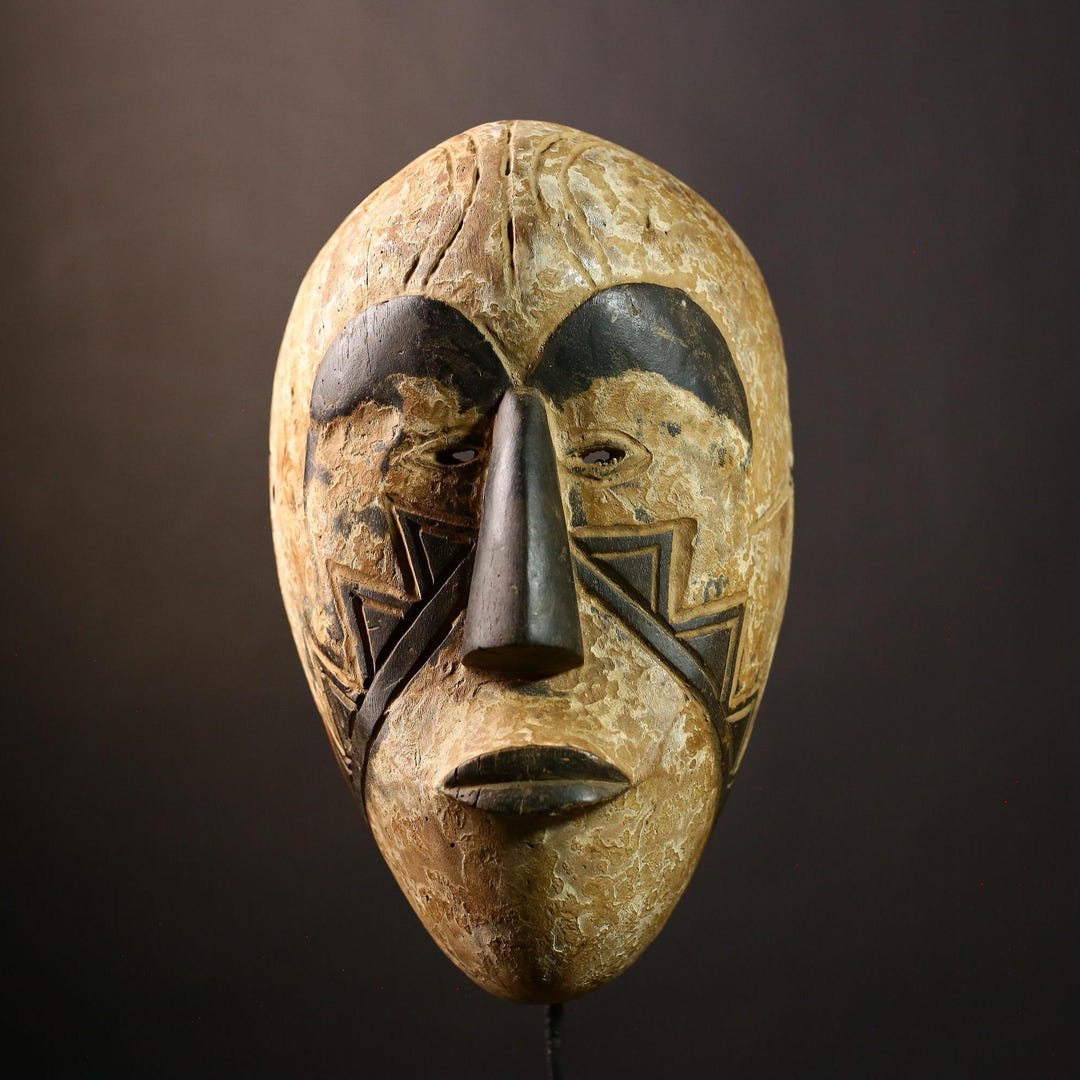 African Collectible Mask | Hand-carved Wood Fang | Unique Wall Hanging ...