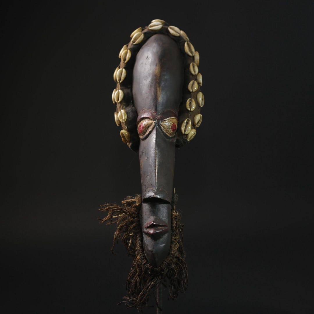 African Tribal Dan Mask | Handmade Decor | Cowrie Shells & Bells ...