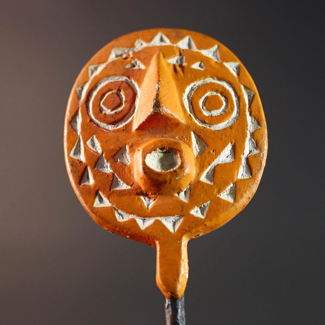 African Sun Mask Wall Art Tribal Bwa Face Carving Geometric Wood Decor ...