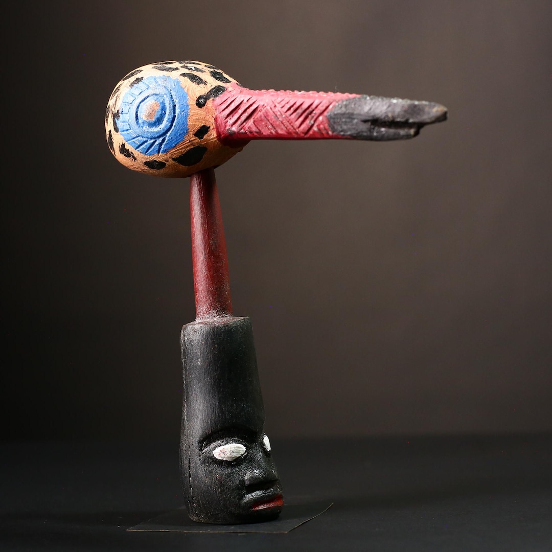 African Zoomorphic Bird Sculpture Hand Carved Tribal Art Wood Mask Bobo ...