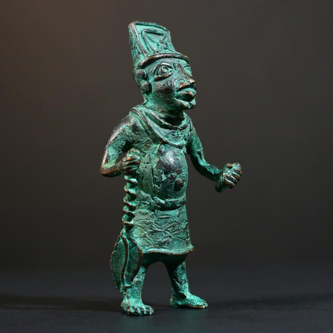 African Benin Bronze Warrior Statue, African Lost Wax Figurine, Tribal ...