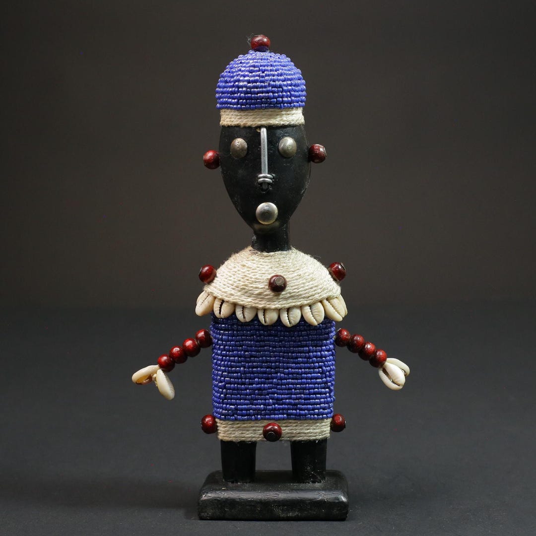 African Vintage Beaded Namji Doll | Handcrafted Wooden Decor | Unique ...