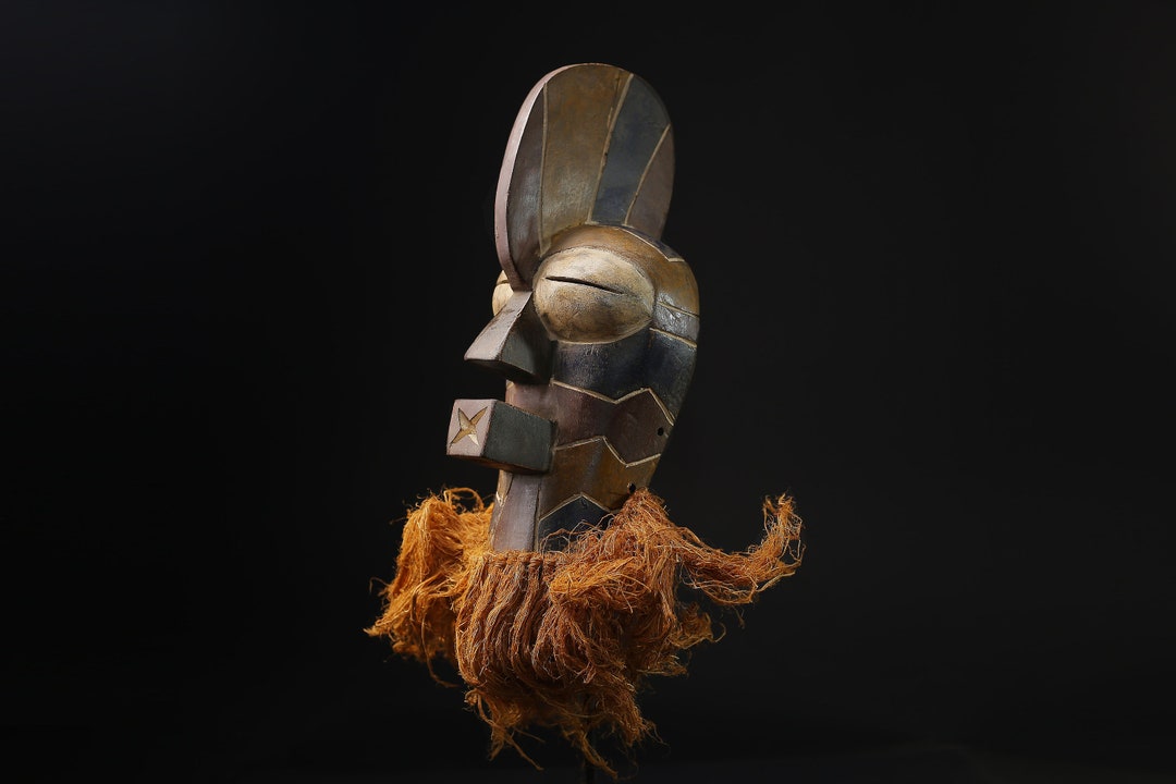 African Wood Large Raphia, Wood Songye Basongye Congo DRC Mask Masks ...