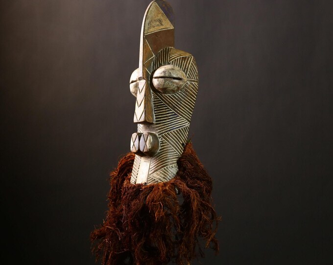 African Mask Wall Art – Songye Kifwebe Raffia Mask | Hand-carved Tribal ...