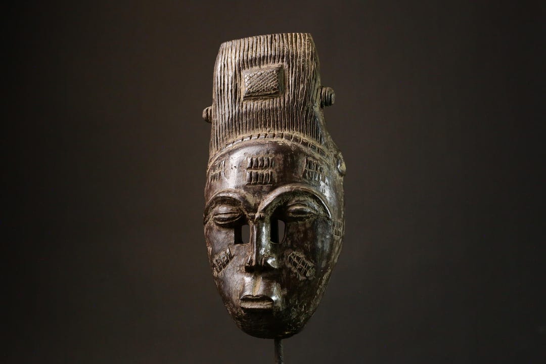African Vintage Baoulé Handmade Ndoma Portrait Mask Authentic Tribal ...