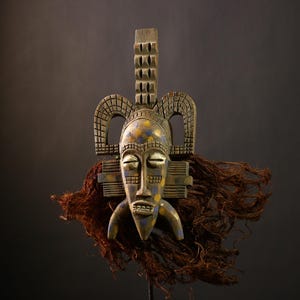 African Vintage Senufo Mask | Unique Wood Art Decor | Authentic Tribal ...