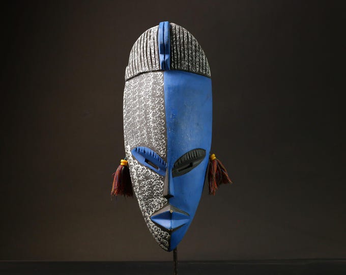 Traditional Blue African Mask From Ghana Handcrafted Wall Decor Unique ...