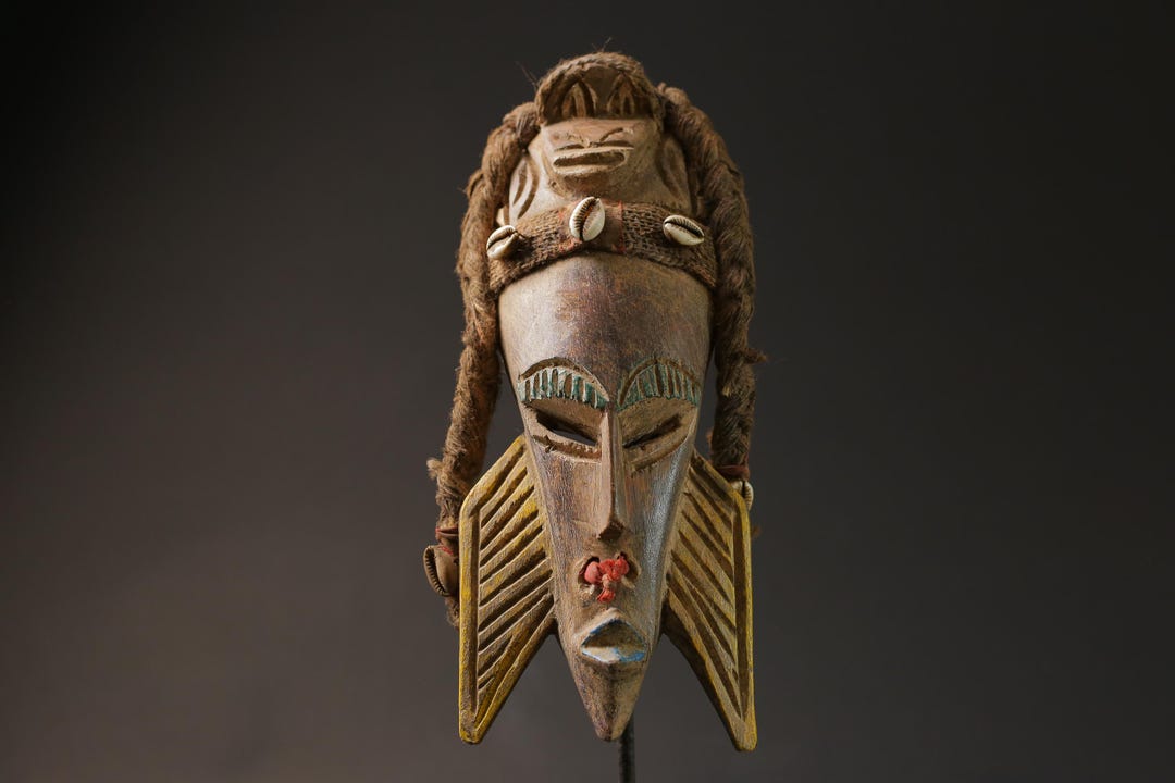 African Ghana Mask Wood Handmade Wall Hanging Primitive Art Mask Masks ...