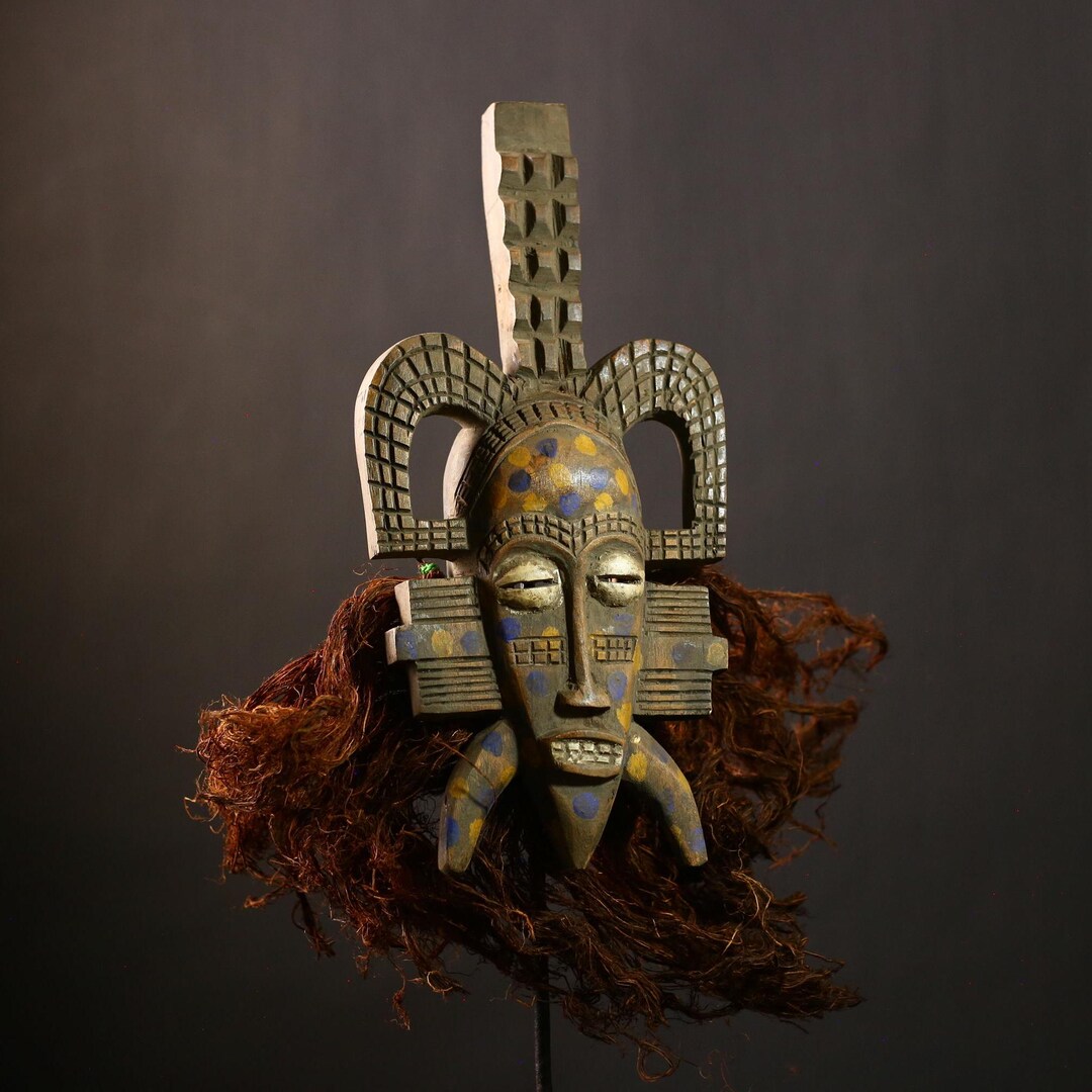 African Vintage Senufo Mask | Unique Wood Art Decor | Authentic Tribal ...
