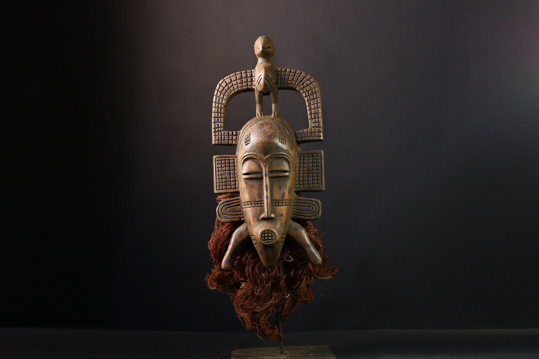 African Mask Kpélié Senoufo, Hand-carved Wood Mask With Black Patina ...