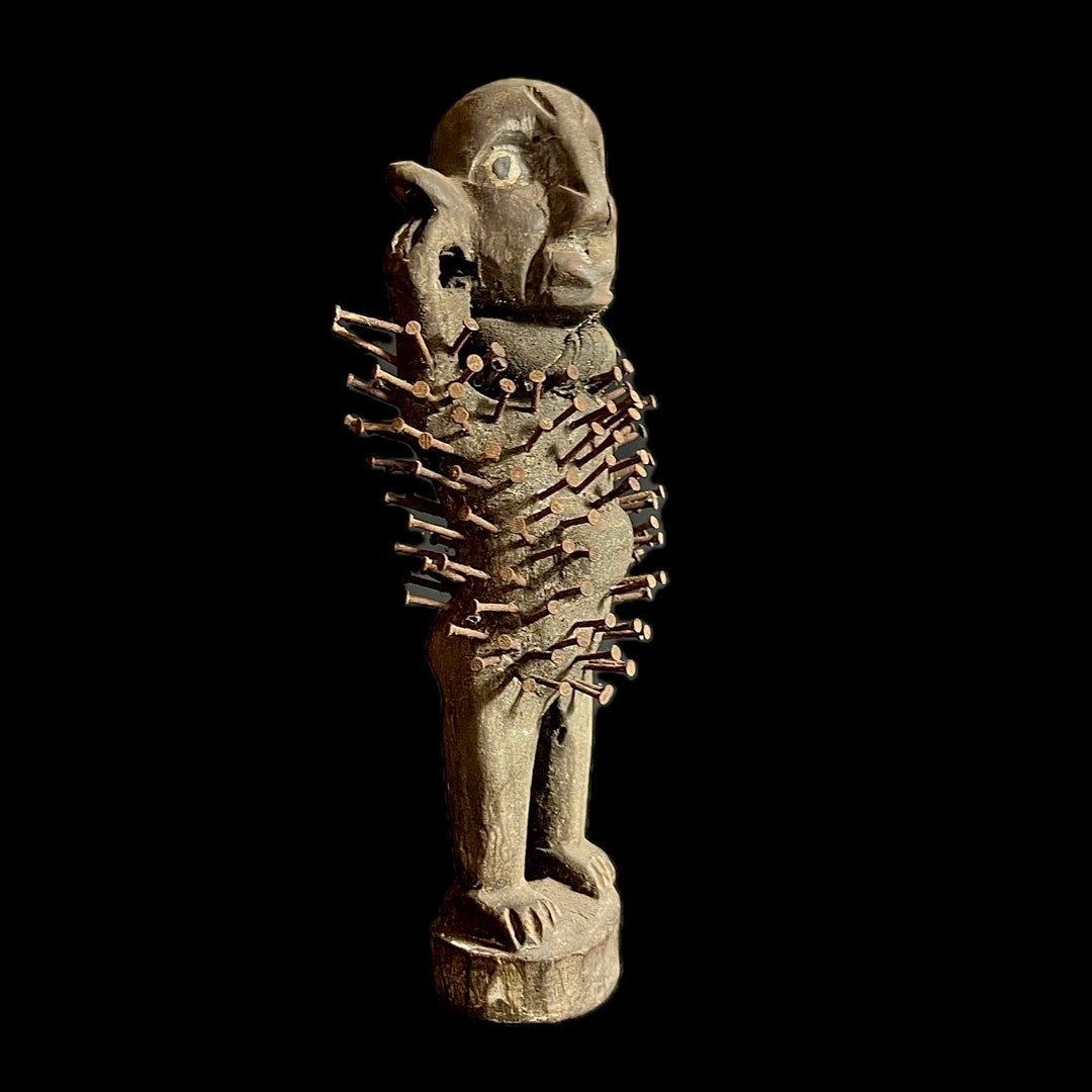 African Wooden Figures Primitive Decor Nkisi Nkondi Hand Carved Statue ...